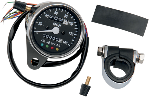 Drag Specialties - 21-6840LEDPB - MPH Mini Mechanical Speedometer with ...