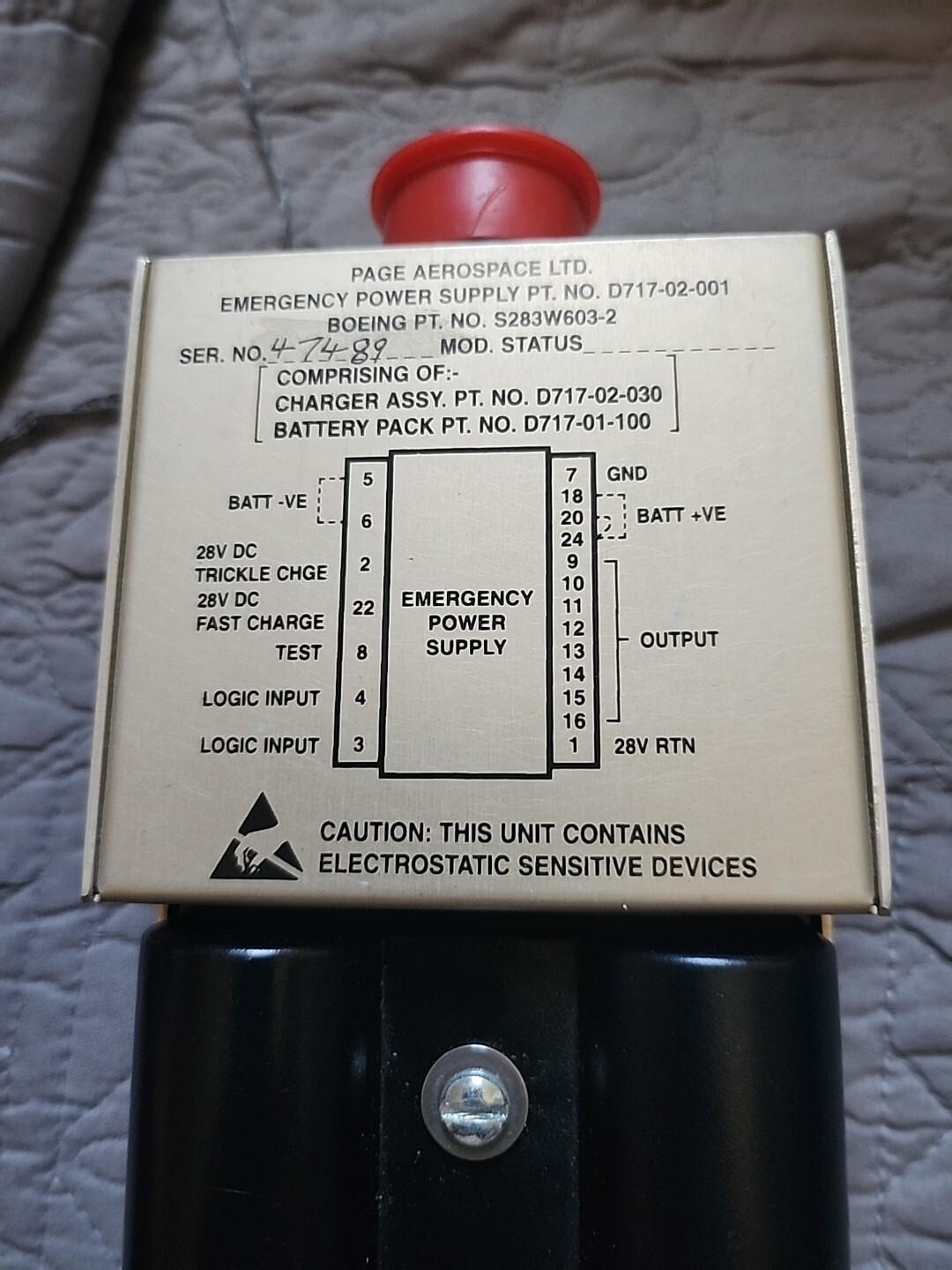 Boeing S283W603-1 Page Aerospace LTD Emergency Power Supply D717-01-001 ...