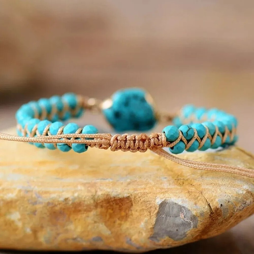 Raw Turquoise Gemstone Charm Healing Reiki Lucky Women's Bracelet Gift ...