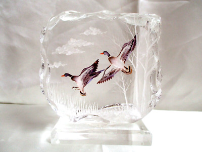 8" Engraved Duck Lucite Art Sculpture Orig Stickers "Walt Disney Prod ...