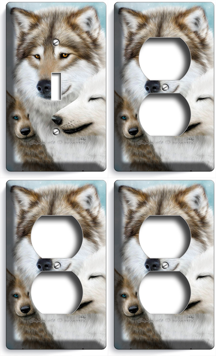 WILD GRAY WOLF FAMILY WINTER 1 LIGHT SWITCH 3 OUTLET WALL PLATE COVER ...