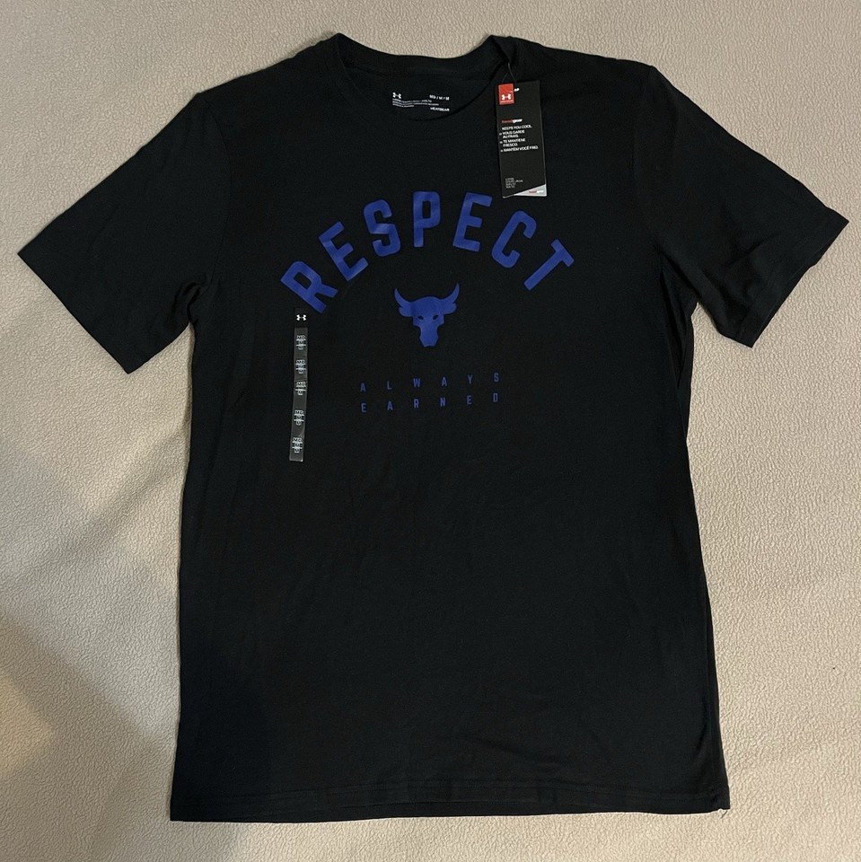 NWT Under Armour RESPECT Training Shirt The Rock Heat Gear Black Blue ...