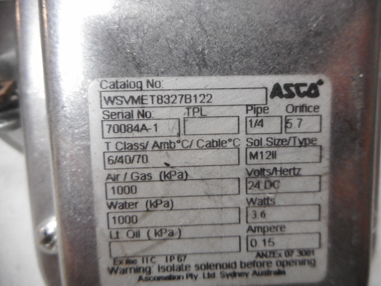 ASCO -- 327 Series Tamperproof solenoid valve -- 327B122 -- 316 ...