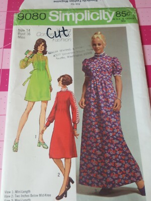Vintage Simplicity Pattern 9080 Boho Hippie Maxi Knee Dresses Size 10 CUT | eBay
