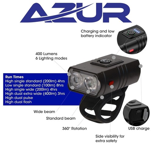 Azur Venus USB Front Light — 400 Lumens —AUS STOCK— Bike Kit Head Light ...