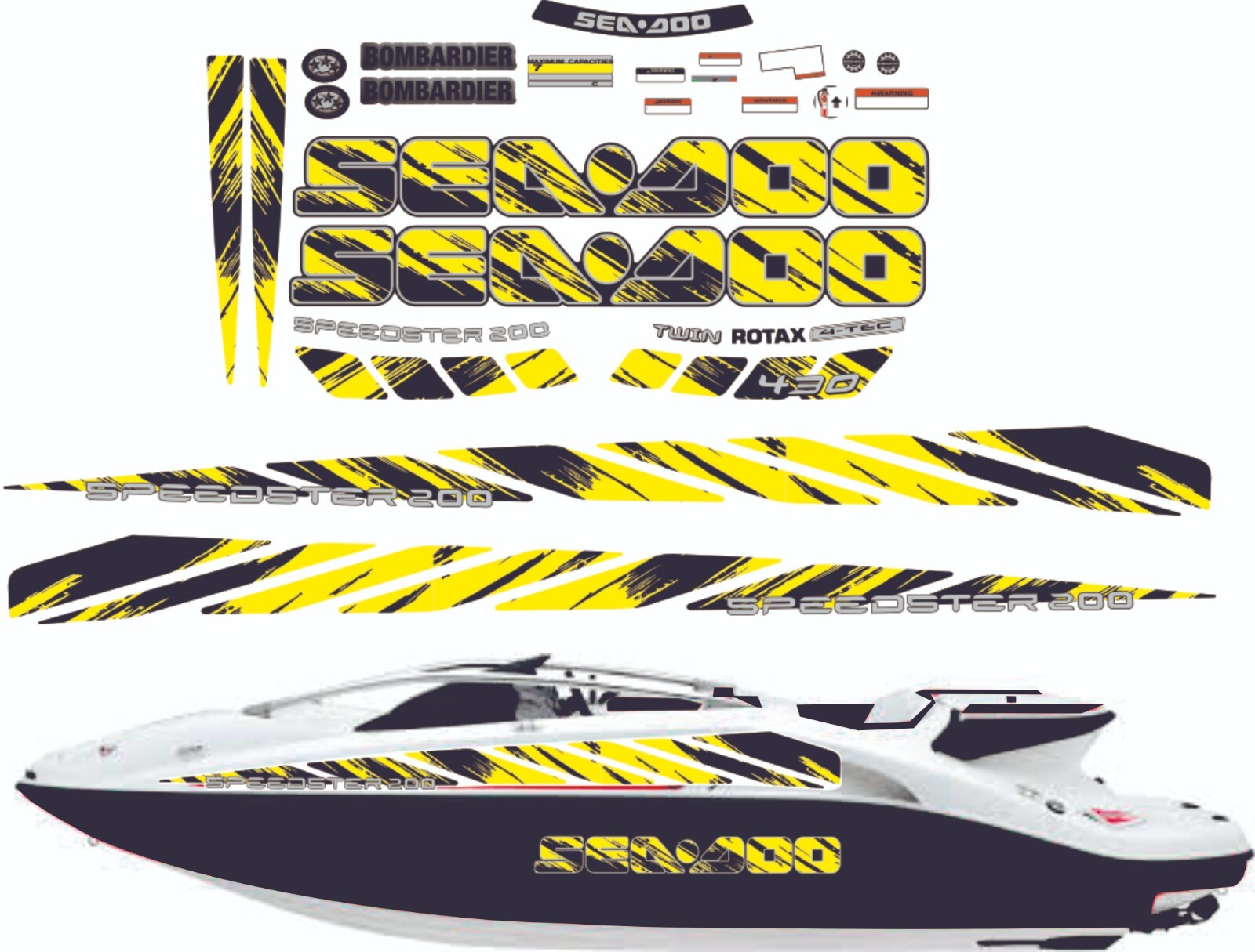SEADOO SPEEDSTER 200 2007 TWIN 430HP GRAPHICS /DECAL / Sticker KIT ...