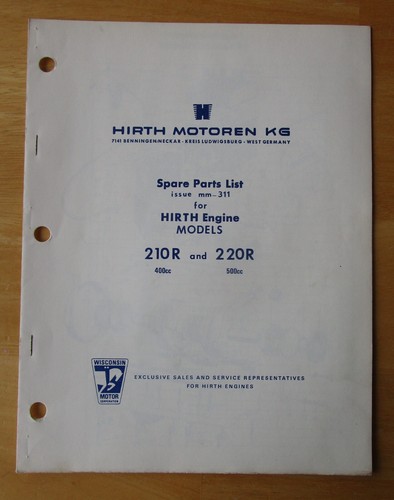 Hirth Motoren KG Engine Models 210R (400cc) 220R (500cc) Spare Parts ...