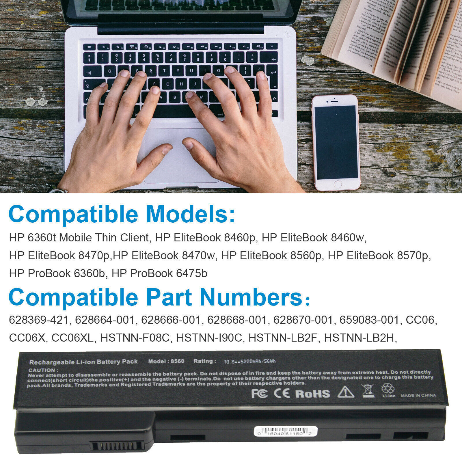 CC06 Battery for HP ProBook 6360b 6460b 6465b 6470b 6475b 6560b 6565b ...