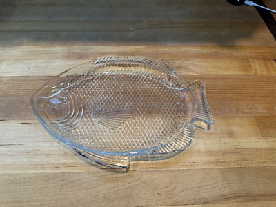 Vintage Textured Glass Fish Shaped Dish Plate 11" Made USA Ovenproof ...
