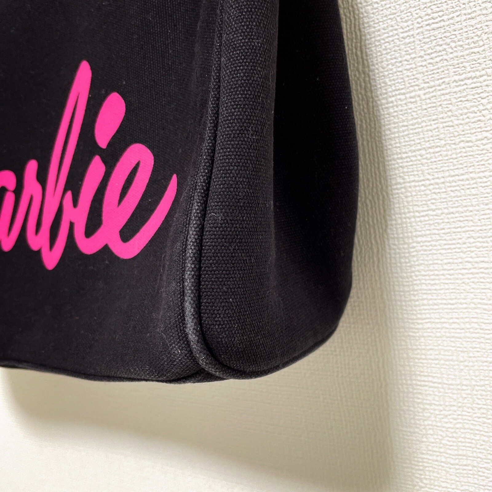 Barbie Iconic Medium Hand Bag Purse Black Pink Woman Canvas Turn Lock ...