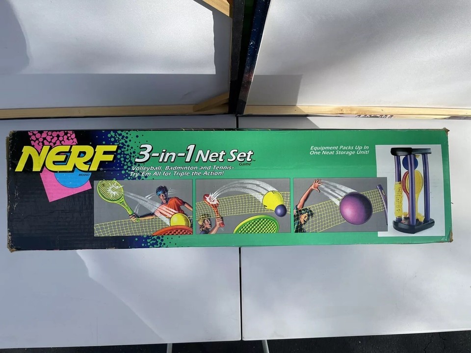 1994 Vintage NERF 3 in 1 Net Set Badminton Tennis Volleyball Foam RARE ...