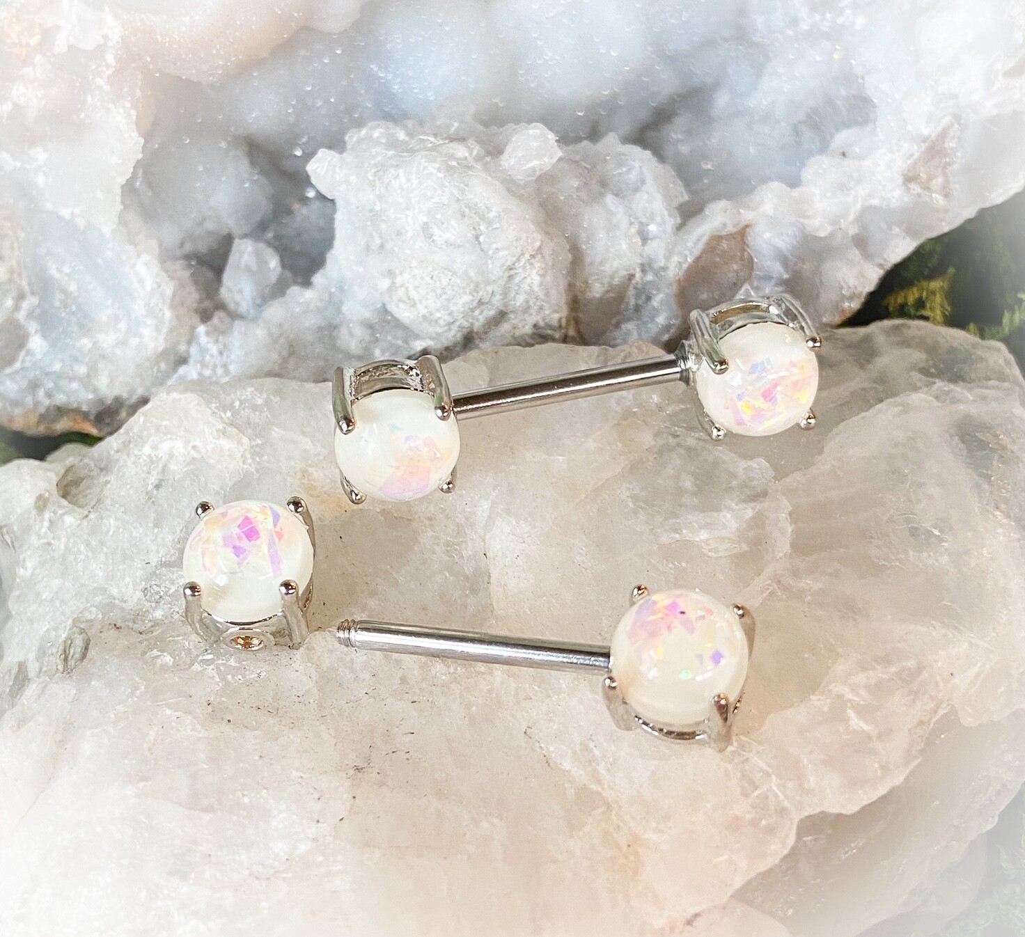 PAIR Synthetic Opal Glitter Nipple Rings Shields 316L Surgical Steel ...