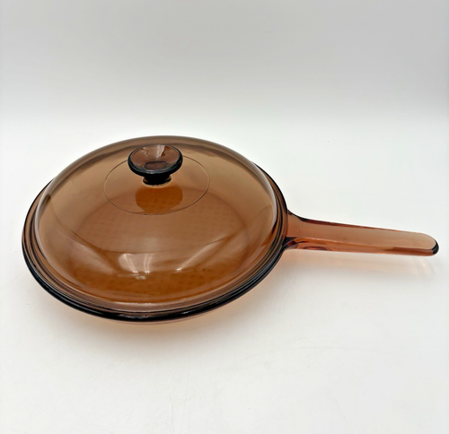 Corning Vision Ware Amber 10” Skillet Fry Pan Waffle Bottom With Pyrex ...