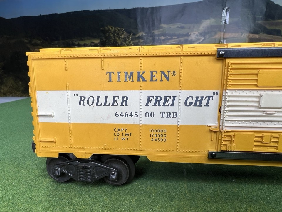 LIONEL POSTWAR 6464-500 TIMKEN BOX CAR TYPE 2 YELLOW PAINTED BODY ...