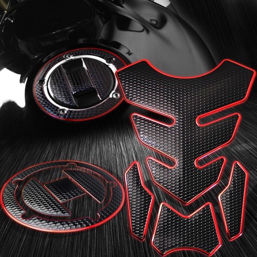 4PC Chromed Red+Perforated Black Tank Pad+Fuel Cap Cover 04-23 GSXR-600 ...