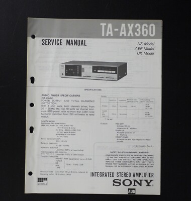 Original SONY TA-AX360 Amplifier Service Manual / Service Anleitung S6 ...