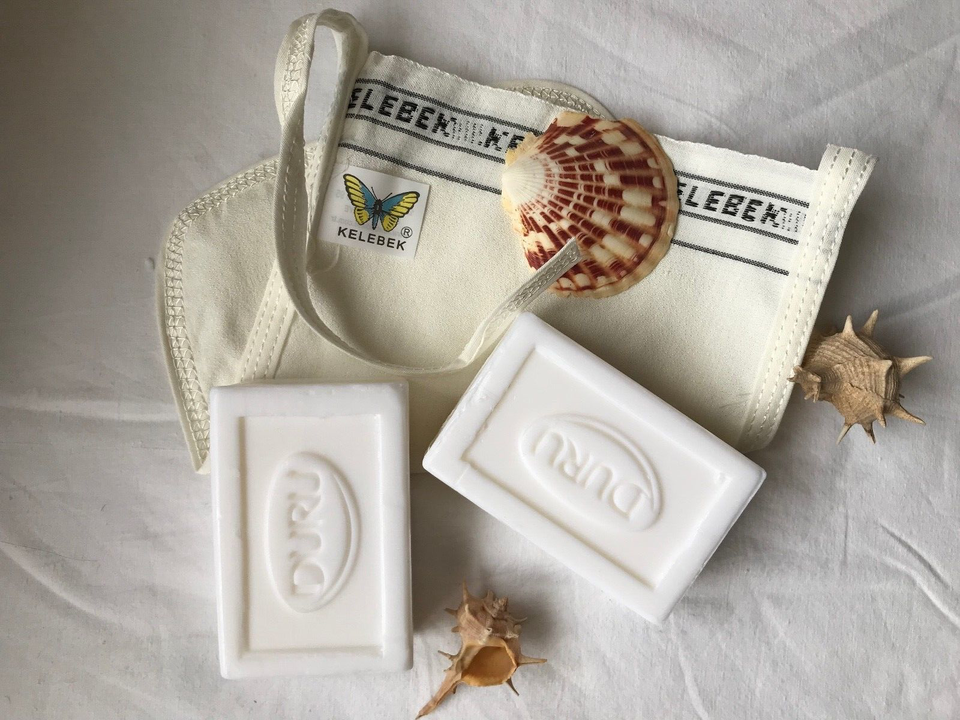 Duru White Turkish Bath Soap with Exfoliating Mitt, Unisex Self-Care ...