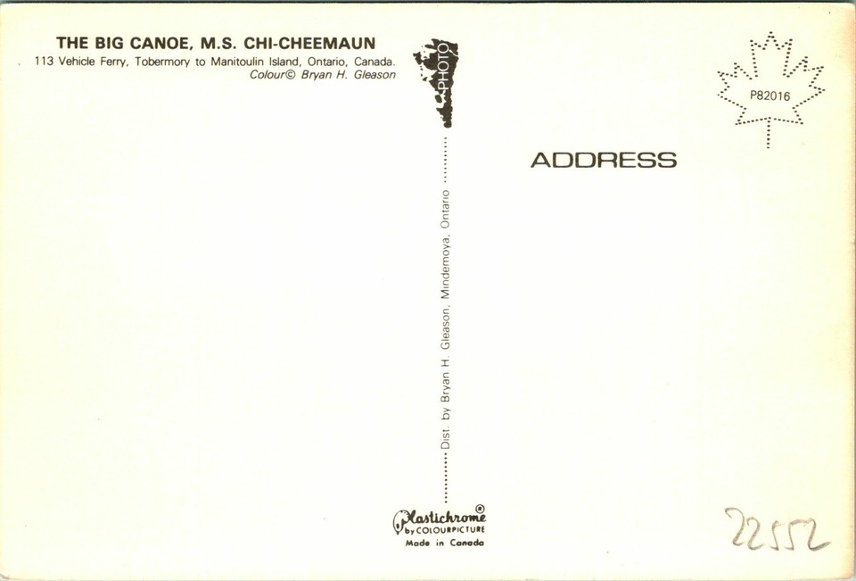 Ontario Canada Big Canoe MS Chi-Cheemaun Ferry Night Postcard Unused ...