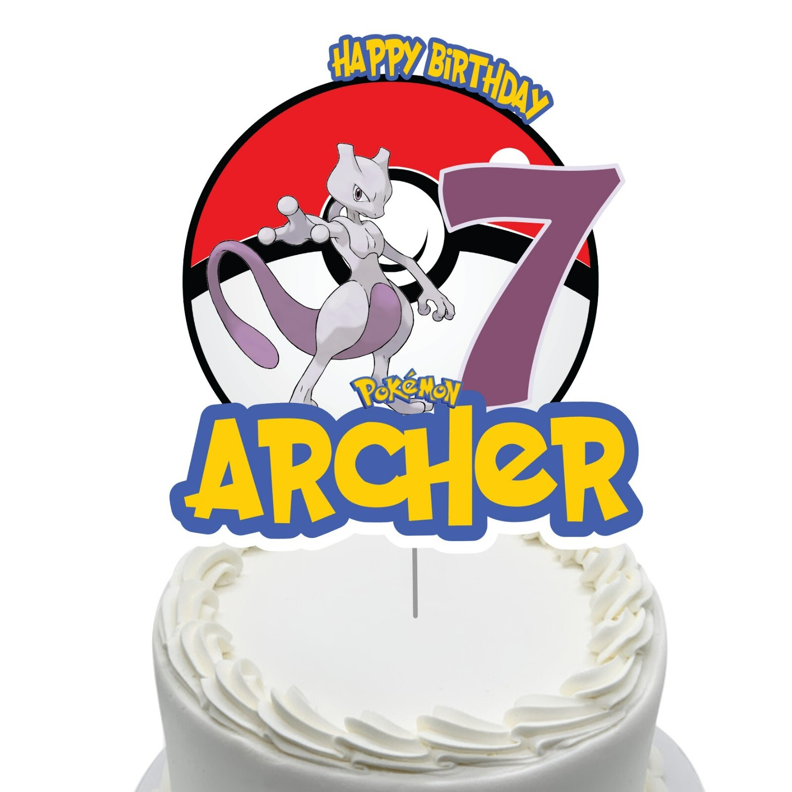 Pokemon Mewtwo Cake Topper Personalised Lolly Loot Bag Party Supplies ...