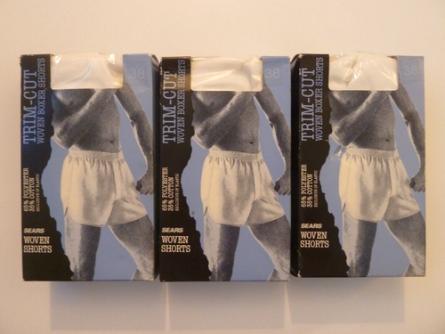 NOS Lot 3 Pairs Mens Vintage SEARS Trim Cut Boxers Shorts Underwear Sz ...