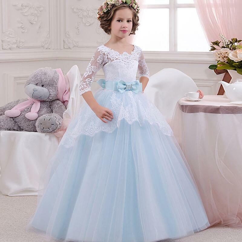 New Flower Lace Princess Wedding Girls Dress Tulle Bridesmaid Party ...