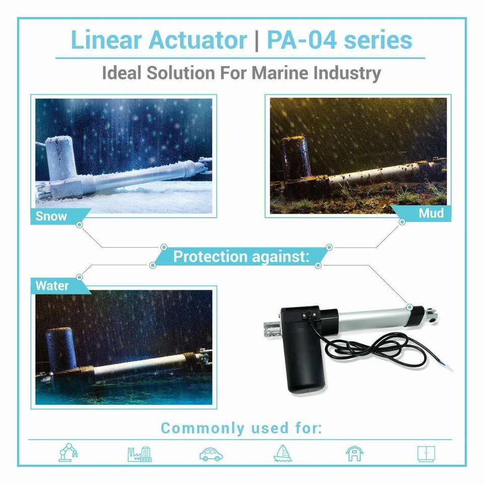 12-24V Electric Linear Actuator (6"-40" stroke, 900 lbs force) - PA-04 ...