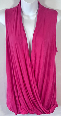 Bobeau Hot Pink crossover faux wrap deep v neck sleeveless rayon top ...