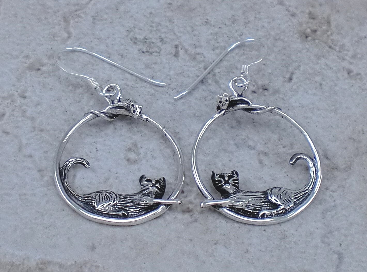 AMAZING .925 STERLING SILVER DANGLING CAT n MOUSE EARRINGS style# e0951 ...