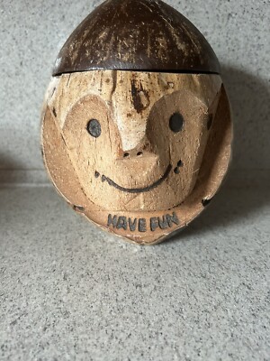 A-9) Vintage Hand Carved Coconut Monkey Head W/lid Have Fun Bank | eBay
