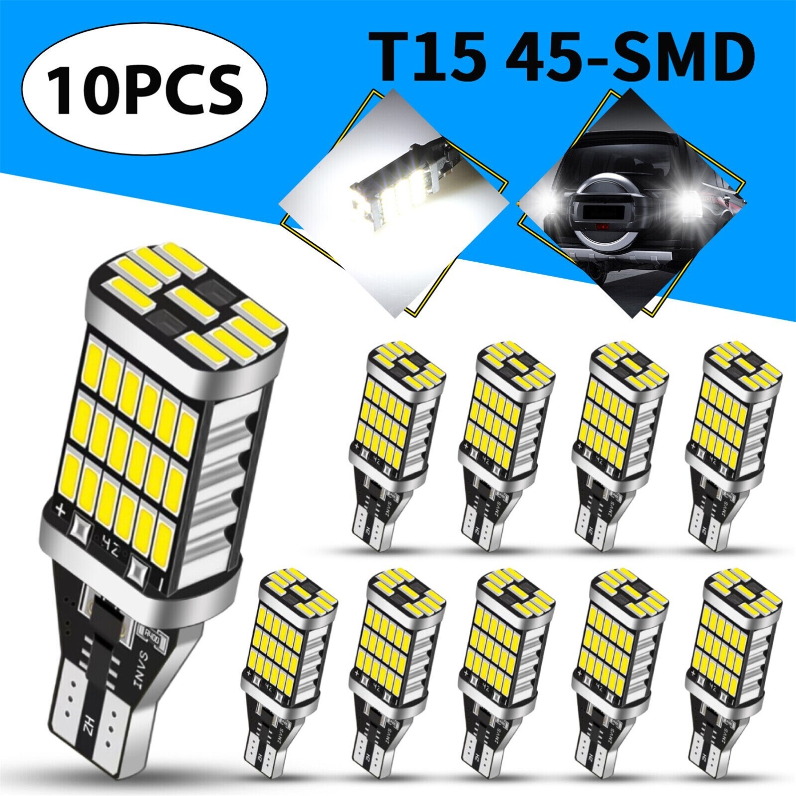 10X T15 921 912 LED Reverse Backup Light Bulbs W16W 916 Super Bright ...