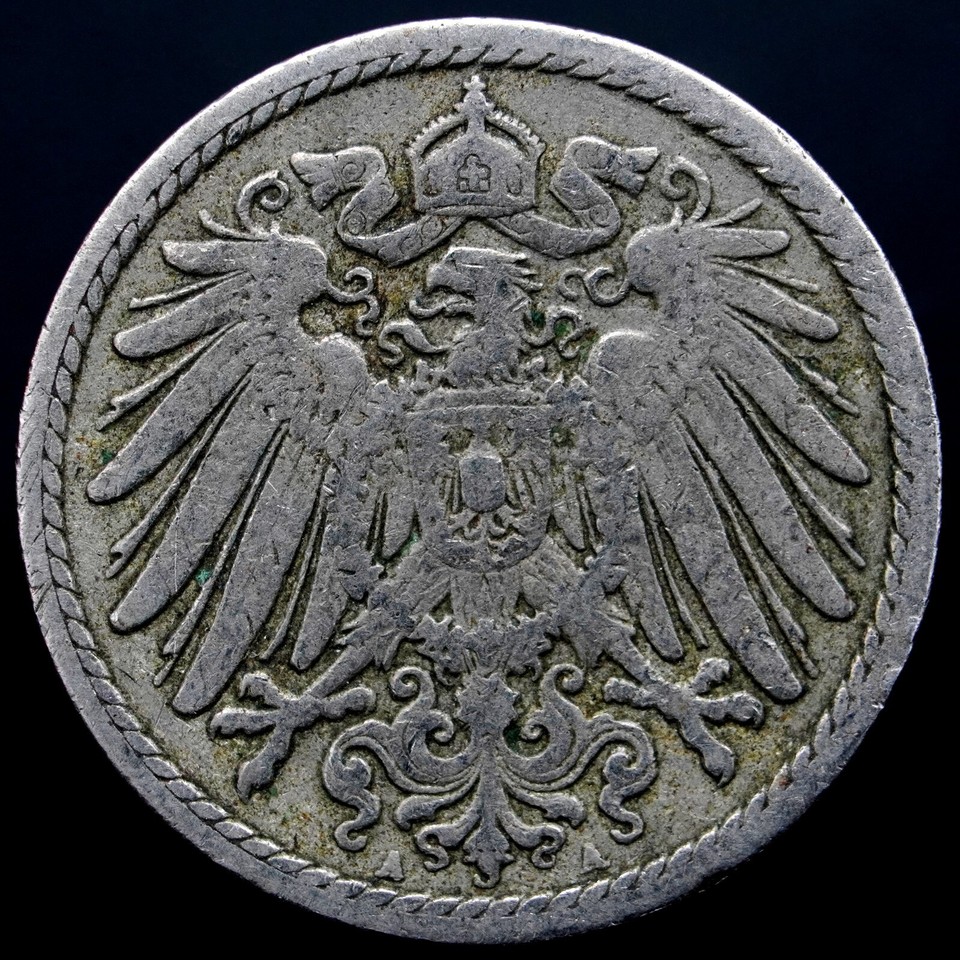 1897-A Germany Empire 5 Pfennig Coin, km11, Mintage 9,390,000 - Rare ...