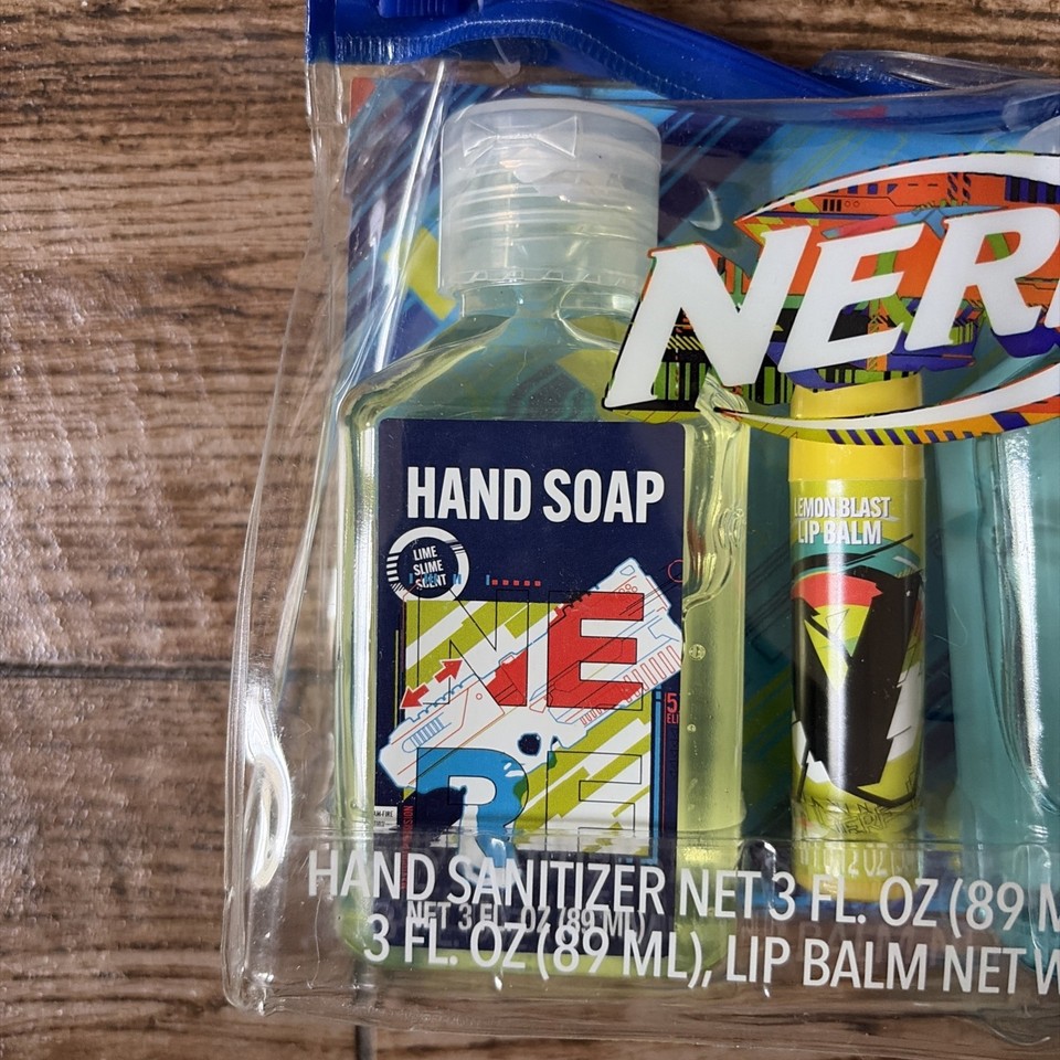NERF 3 Pc Kids Hygiene Travel Bag Set Hand Soap Lip Balm, Hand ...
