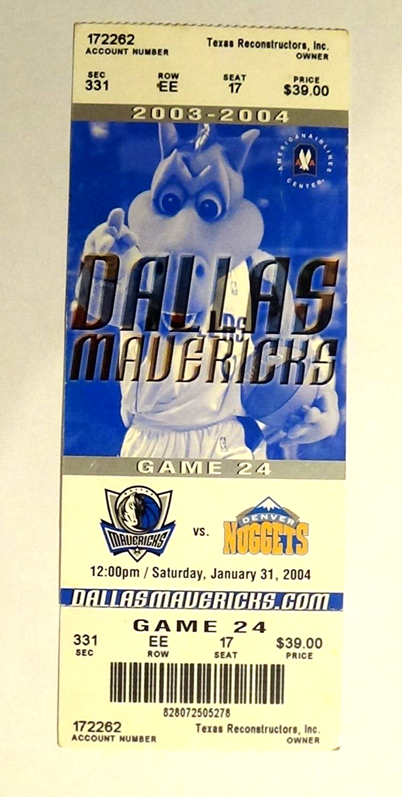 2004 January 31st Dallas Mavericks vs Denver Nuggets Ticket NBA ...