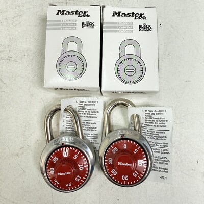 (2) New Master Lock 1525 RED Locker Padlocks, Combination Dial / V643 ...