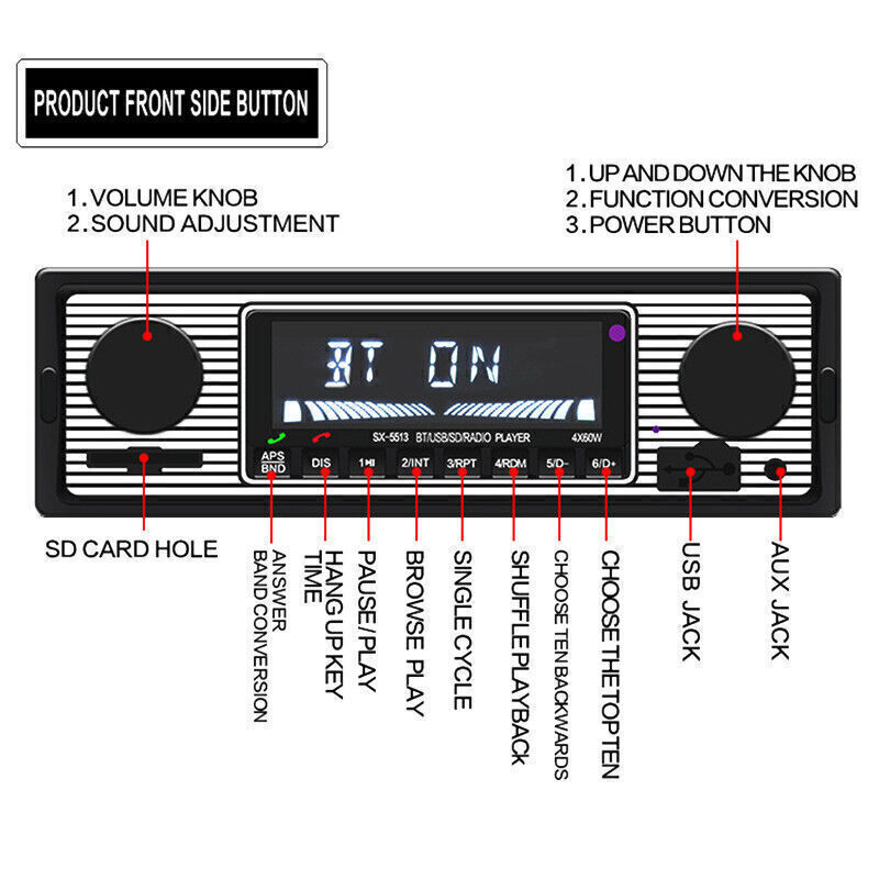 US 4-Channel Car Bluetooth USB/SD/FM Radio Stereo MP3 Player Remote ...