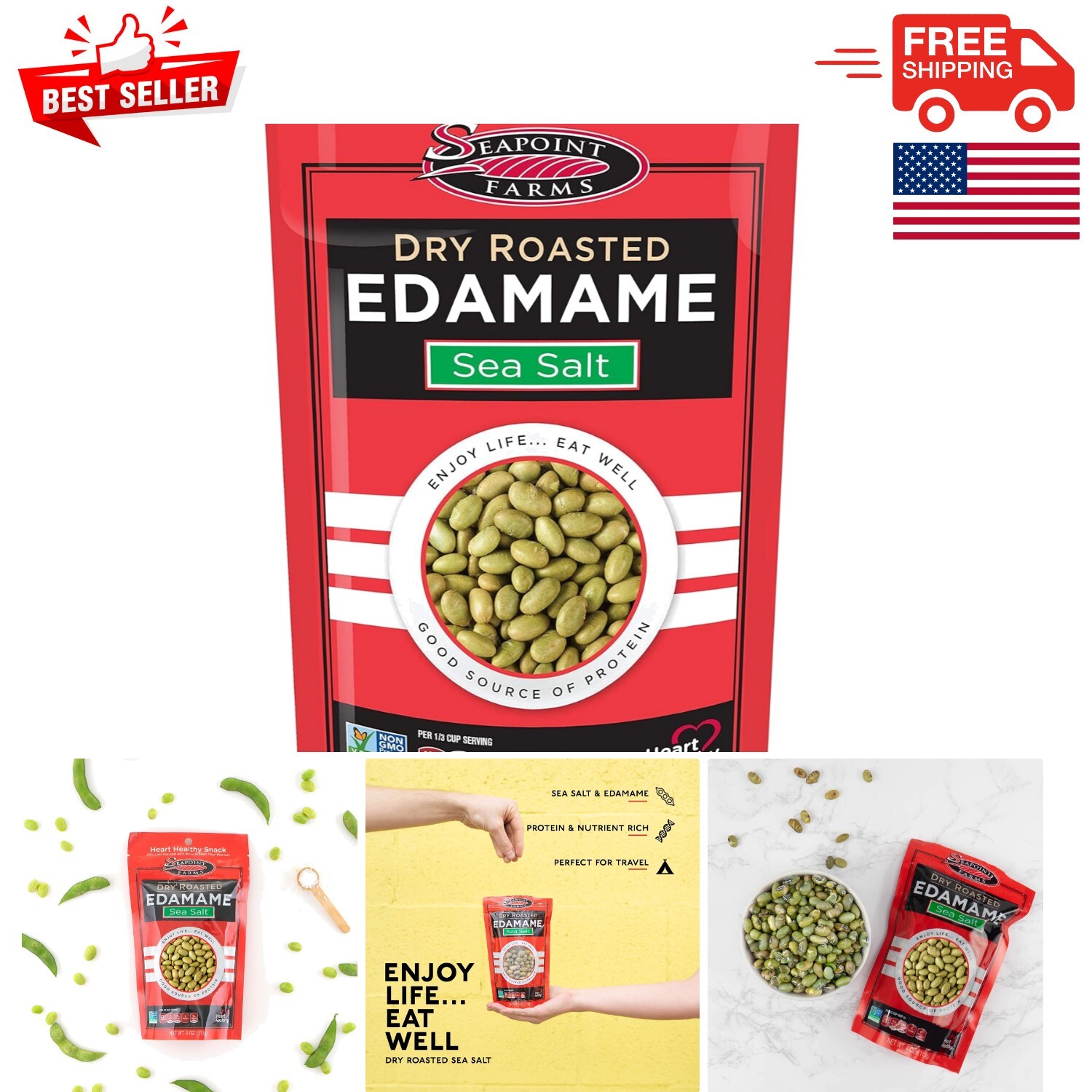 High-Protein Vegan Dry Roasted Edamame with Sea Salt - 12-Pack of 4 oz ...