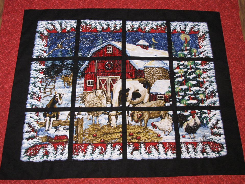Patchwork Window Quilt Top "Christmas#7"~PIECED~Sofa,Wall,Lap 56X48 USA ...