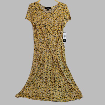 Perceptions New York Yellow Floral Midi Dress M NWT Fit & Flare Short ...
