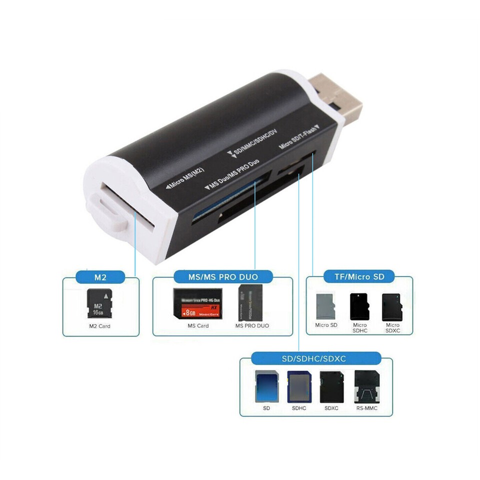 All in 1 One USB Memory Card Reader Adapter for Micro SD MMC SDHC TF M2 ...