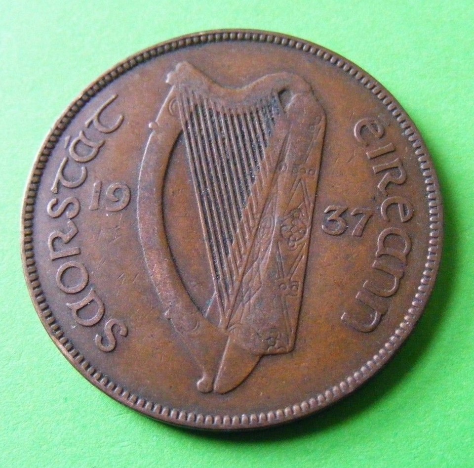 Ireland One Penny 1937 Coin Old Irish Free State Saorstát Éireann ...