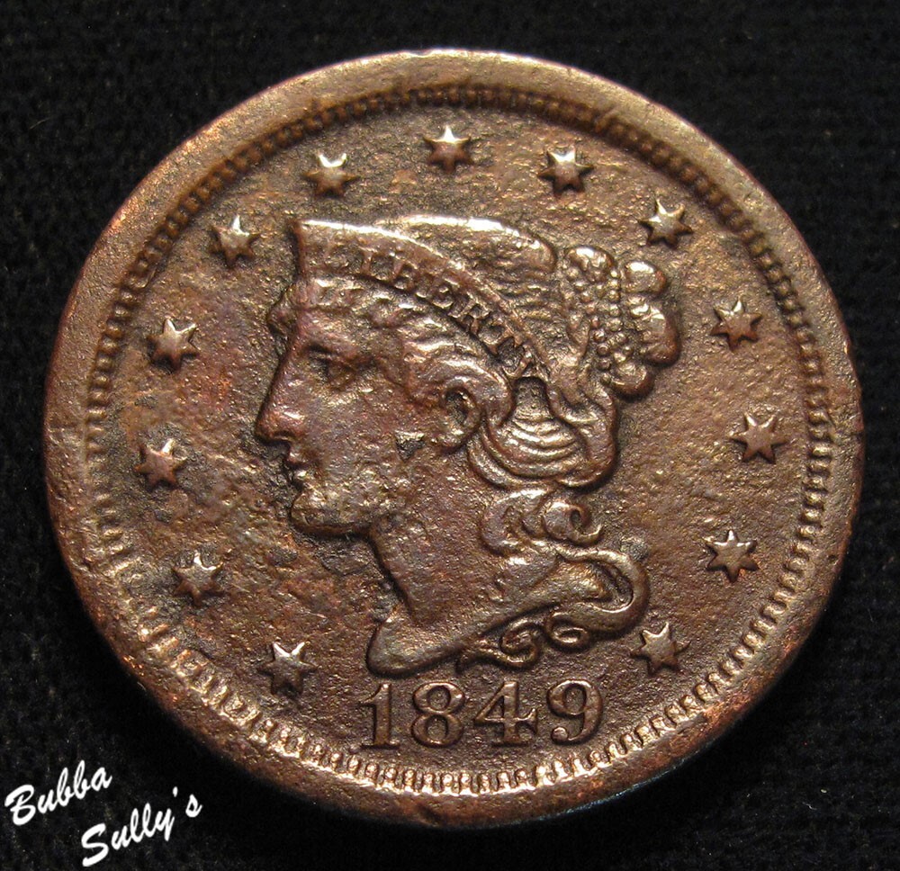 1849 Braided Hair Large Cent VF Details | eBay