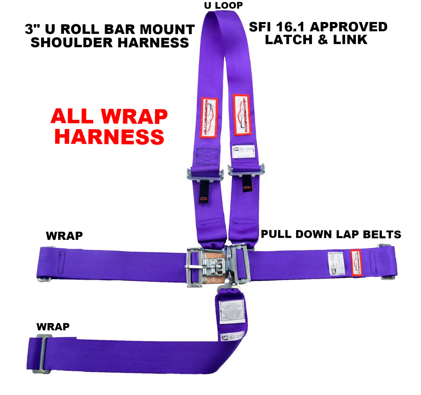 DRAGSTER RACING HARNESS SFI 16.1 LATCH & LINK ALL WRAP 5 POINT HARNESS ...
