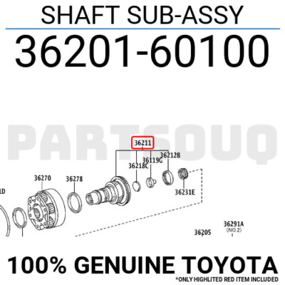 3620160100 Genuine Toyota SHAFT SUB-ASSY 36201-60100 | eBay