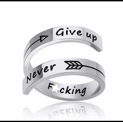 Silver never f*ing give up arrow twist statement ring - unique gift for ...