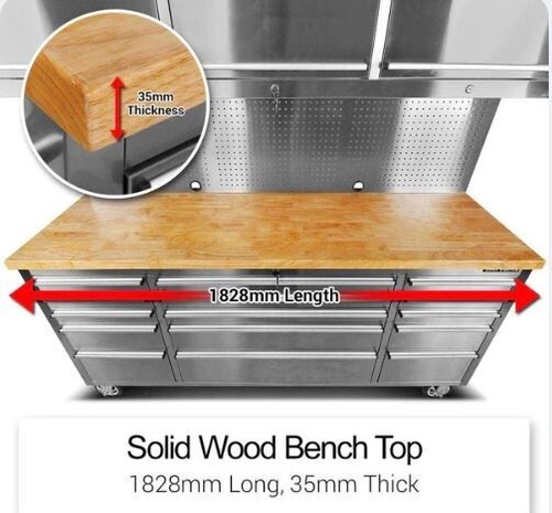 GT 1.8M Rolling Tool Chest with 15 Drawers, Wood Workbench Cabinet ...