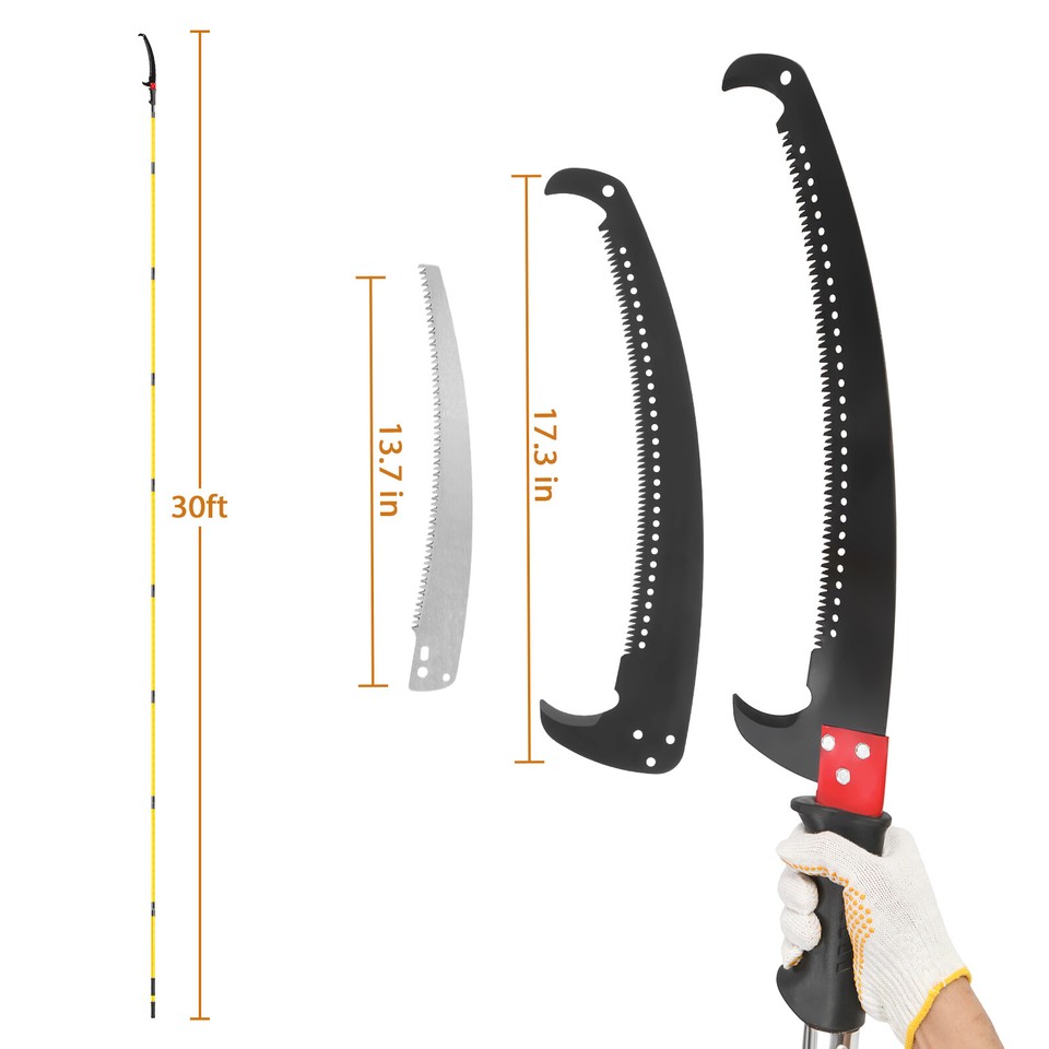30ft Manual Pole Saw, Lightweight Tree Trimmers Long Handle Pruner Set ...