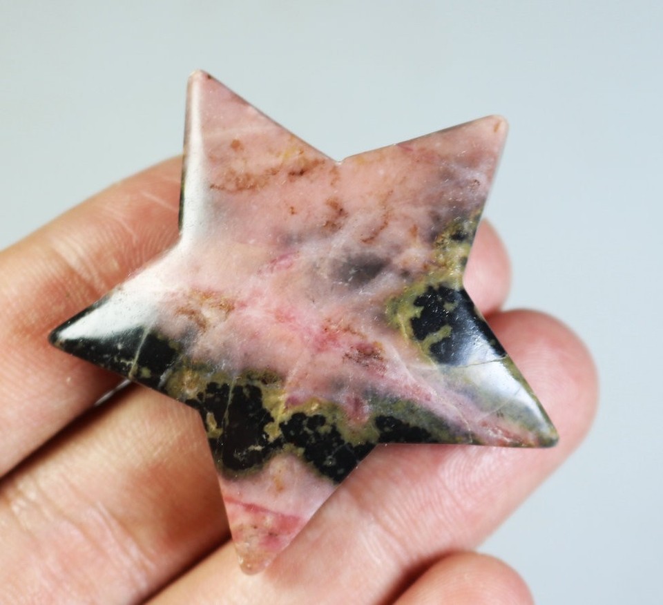 Natural Red Rhodonite Quartz Crystal Stone Carved Star Star Carving ...