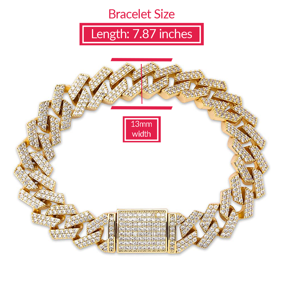 13mm Cuban Link Chain 14K Gold Plated Iced Out Necklace & Bracelet Set ...