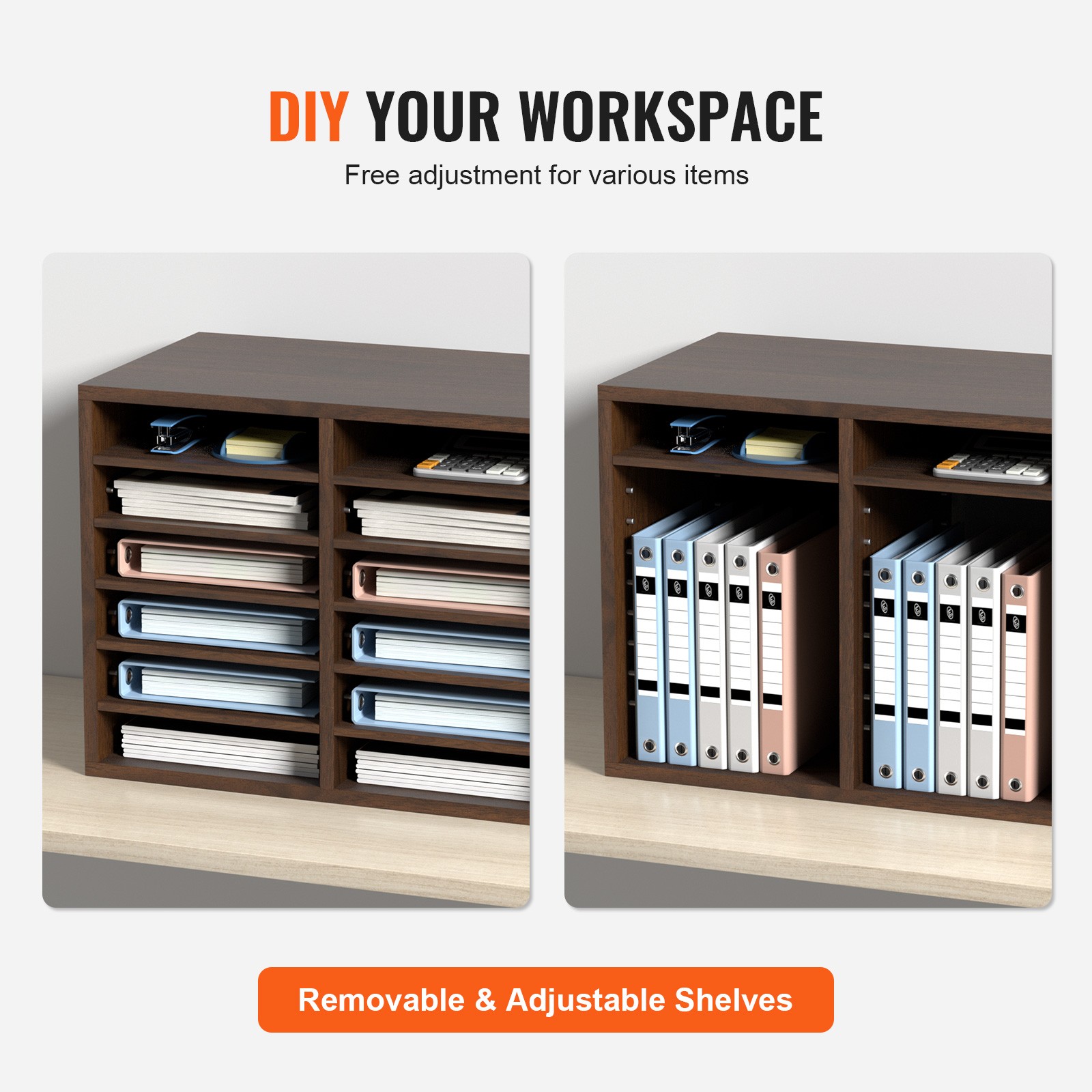 Uimoso Wood Literature Organizer Adjustable File Sorter 12 Compartments ...