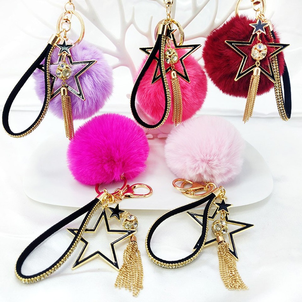 Backpack Keychain Pom Poms for Keychains Fuzzy Ball Cute Accessories ...